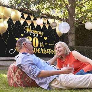 HAMIGAR 6x4ft Happy 30th Anniversary Banner Backdrop - 30 Wedding Anniversary Decorations Party Supplies - Black Gold