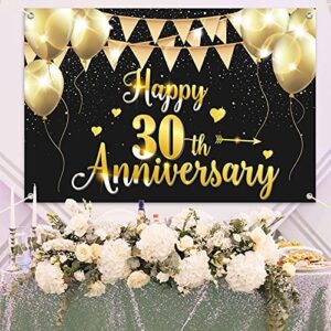 HAMIGAR 6x4ft Happy 30th Anniversary Banner Backdrop - 30 Wedding Anniversary Decorations Party Supplies - Black Gold