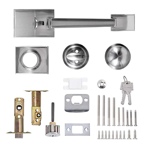 MAXECURITY Front Door Handle Single Cylinder Handleset (for Entrance and Front Door with Deadbolt Lock Set and Knob Reversible for Right & Left Doors Heavy Duty - Satin Nickel Finished