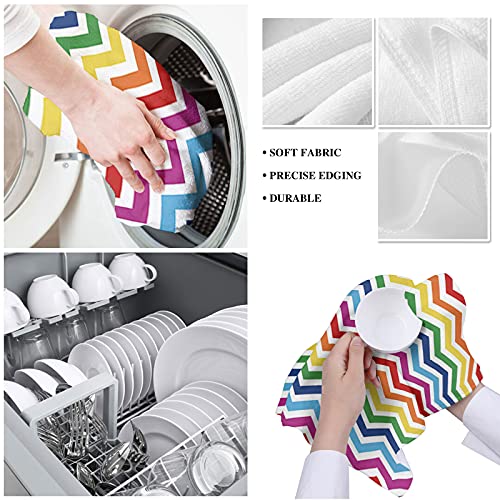 Big buy store Rainbow Color Chevron Zig Zag Pattern Kitchen Dish Towels, Soft Lightweight Microfiber Absorbent Hand Towel Tea Towel for Kitchen Bathroom 18x28in