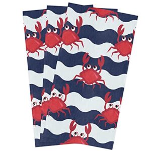 big buy store red crab kitchen dish towels set of 3, soft lightweight microfiber absorbent hand towel blue chevron zig zag tea towel for kitchen bathroom 18x28in