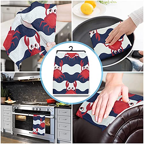 Big buy store Red Crab Kitchen Dish Towels Set of 3, Soft Lightweight Microfiber Absorbent Hand Towel Blue Chevron Zig Zag Tea Towel for Kitchen Bathroom 18x28in