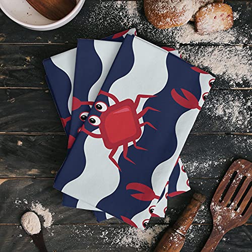 Big buy store Red Crab Kitchen Dish Towels Set of 3, Soft Lightweight Microfiber Absorbent Hand Towel Blue Chevron Zig Zag Tea Towel for Kitchen Bathroom 18x28in