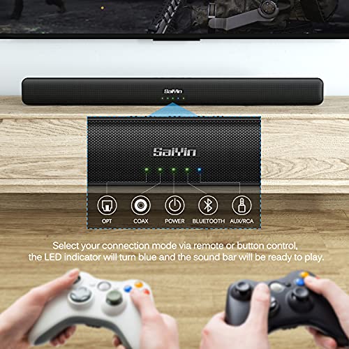 Sound Bar for TV with Subwoofer Deep Bass Soundbar 2.1 CH Home Audio Surround Sound Speaker System with Wireless Bluetooth 5.0 for PC Gaming with Wired Opt/Aux/Coax Connection Mountable 29-Inch