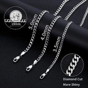 Fiusem 3.5mm Silver Colored Chains, Silver Plated Cuban Link Necklace for Men and Women, Stainless Steel 20 Inch