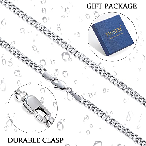 Fiusem 3.5mm Silver Colored Chains, Silver Plated Cuban Link Necklace for Men and Women, Stainless Steel 20 Inch