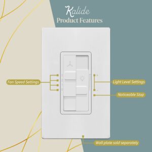 TOPGREENER Kalide Combo Dimmer Switch with 3-Speed Fan Control for Dimmable 200W LED/CFL Lights and Fan Combination Switch, Single Pole, Neutral Wire Not Required, TGDSFS3-W, White