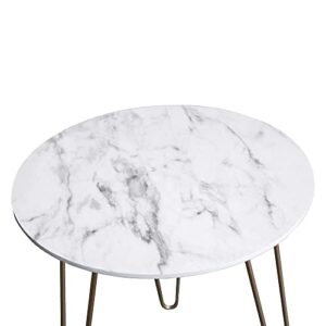 MOSTRARE Round Side Table, Easy Assembly Small Side Table, for Living Room,Bedroom,Small Tables/Nightstand,Bedside Table White & Marble (Marble Pattern)