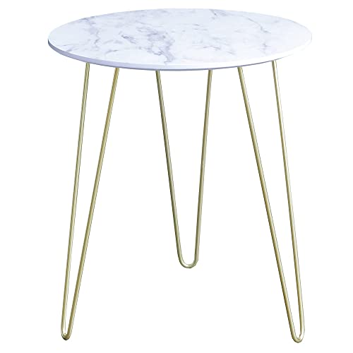 MOSTRARE Round Side Table, Easy Assembly Small Side Table, for Living Room,Bedroom,Small Tables/Nightstand,Bedside Table White & Marble (Marble Pattern)