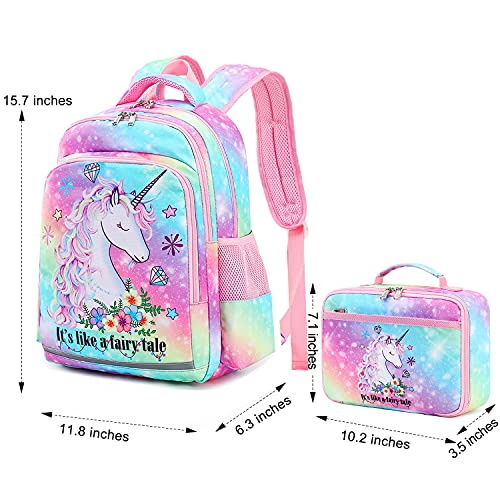 Girls Backpack for Kids School Bookbags Preschool Backpack with Lunch Box for Kindergarten Students