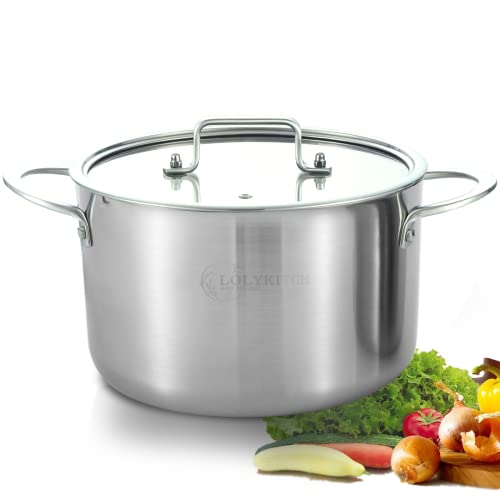 LOLYKITCH Tri-Ply Stainless Steel 5QT Stock Pot with Lid, Induction Cooking Pot,Soup Pot, Compatible with All Stoves,Oven and Diswasher safe.