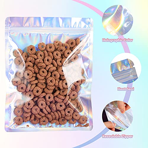 YHJZ 100 Pcs Holographic Bags, 3 x 4" Resealable Smell Proof Bags Resealable Bags for Packaging Ziplock Pouches Bags for Lip Gloss Packaging Mylar Bags for Party Favor Food Storage (3x4 Inch)