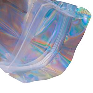 YHJZ 100 Pcs Holographic Bags, 3 x 4" Resealable Smell Proof Bags Resealable Bags for Packaging Ziplock Pouches Bags for Lip Gloss Packaging Mylar Bags for Party Favor Food Storage (3x4 Inch)