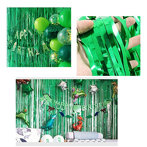 2 Pack Green Foil Curtains 3.2 ft x 8.2 ft Metallic Tinsel Fringe Backdrops Photo Booth Props for Birthday Wedding Christmas Bridal Shower Bachelorette Holiday Party