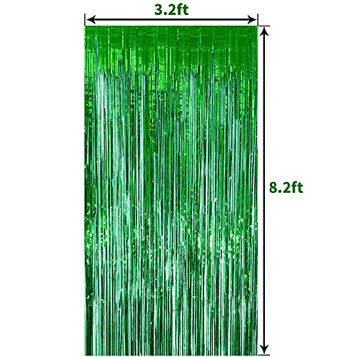 2 Pack Green Foil Curtains 3.2 ft x 8.2 ft Metallic Tinsel Fringe Backdrops Photo Booth Props for Birthday Wedding Christmas Bridal Shower Bachelorette Holiday Party