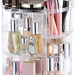 Cq acrylic 360 Degree Rotating Makeup Organizer for Bathroom,4 Tier Adjustable Cosmetic Storage Cases and Make Up Holder Display Cases,Clear