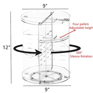 Cq acrylic 360 Degree Rotating Makeup Organizer for Bathroom,4 Tier Adjustable Cosmetic Storage Cases and Make Up Holder Display Cases,Clear