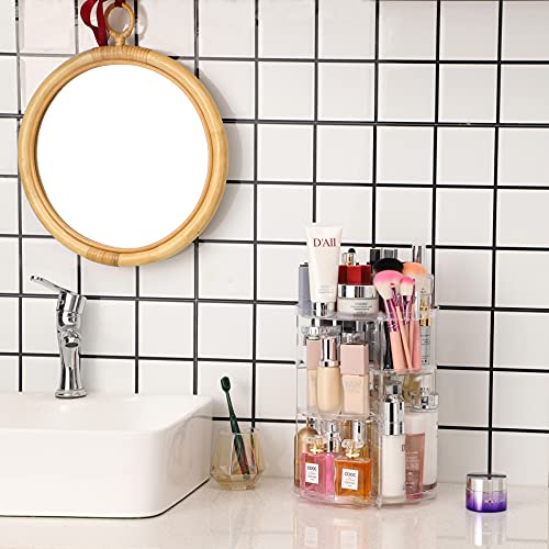 Cq acrylic 360 Degree Rotating Makeup Organizer for Bathroom,4 Tier Adjustable Cosmetic Storage Cases and Make Up Holder Display Cases,Clear