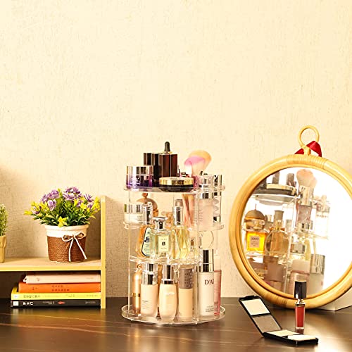 Cq acrylic 360 Degree Rotating Makeup Organizer for Bathroom,4 Tier Adjustable Cosmetic Storage Cases and Make Up Holder Display Cases,Clear