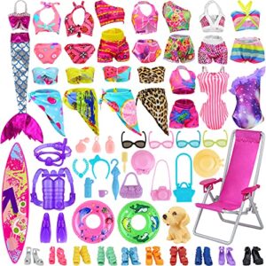 zita element 44 pcs 11.5 inch girl doll swimsuits clothes and accessories mermaid bikini swimwear bathing suits outfits with shoes swimming ring glasses diving suit surfboard beach chair