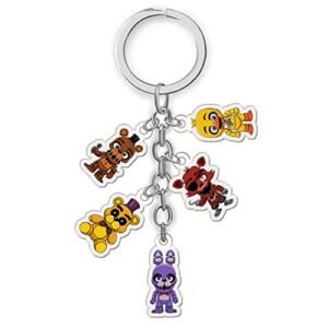 monster roser fnaf keychains, 4 fnaf action figures keychain for kids, keychain accessory, freddy fazbear, chica, bonnie, foxy, 5 inches long key ring