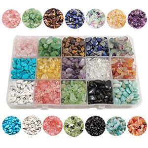 gangganghao 1888 pcs natural chip stone beads about 500g irregular gemstones healing crystal loose rocks bead hole drilled diy for bracelet jewelry making crafting (5-8mm, 15 color mix-s1)