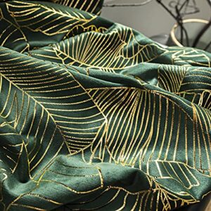 Tootop Velvet Green Curtain Leaf Plant Bedroom and Living Room high-end Gold Foil Print semi Shading Noise Reduction Soft and Smooth Decorative Drapes Pole Pocket 2 Panel (52w x 84 inches)