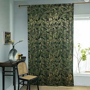 Tootop Velvet Green Curtain Leaf Plant Bedroom and Living Room high-end Gold Foil Print semi Shading Noise Reduction Soft and Smooth Decorative Drapes Pole Pocket 2 Panel (52w x 84 inches)