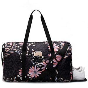 Jadyn 22" Women's Large Duffel/Weekender Bag with Shoe Pocket, Travel Bag (Black Floral)