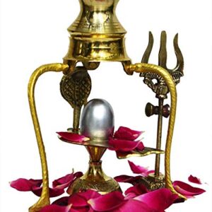 Parad Shaligram Shivling Set Shiva Ling Lingam Snake Hood Jalaheri, Trishul and Kalash with Brass Stand Pooja Shivlinga Stone Shivaji Home Decor Religious Spiritual Temple (Silver Mercury)