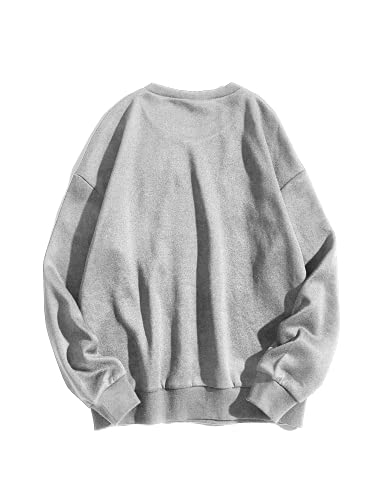 WDIRARA Women's Letter Graphic Print Round Neck Long Sleeve Sweatshirt Tops Pullovers Grey L