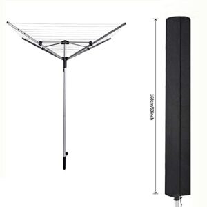 FUFRE Outdoor Umbrella Drying Rack Cover, Waterproof Clothes Drying Rack Cover Rotary Airer Cover with Zipper Drawstring, Clothes Line Protective Cover for Outdoor Garden Courtyard (Black)