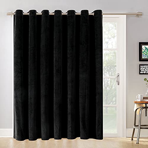 Victree Room Divider Curtain for Bedroom, Wide Velvet Curtains for Sliding Glass Door, Grommet Screens Sound Proof Privacy Curtain Panel for Living Room, 1 Panel, 9ft Wide x 7ft Tall, Black