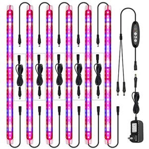 led plant grow light strips, full spectrum red blue plant grow lights for indoor plants with auto 3h/6h/12h timer, 4 dimmable levels sunlike growing lamp for hydroponics succulent, 6 strips