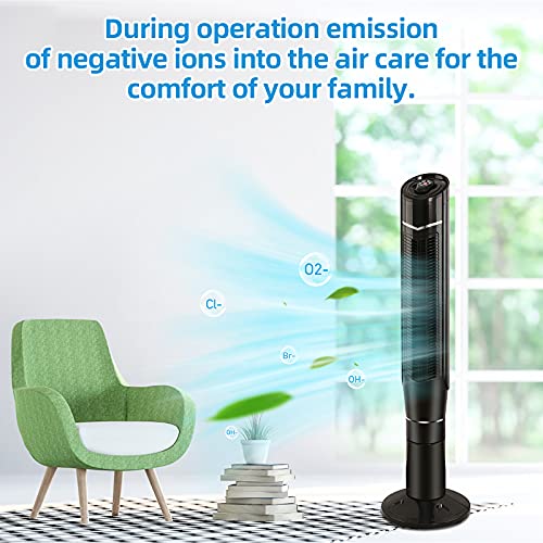 R.W.FLAME Tower Fan, 360° oscillating standing fan Room Fan Portable Bladeless Quiet Floor Fan with Remote, 8 Speeds, 3 Modes, 24H Timer for Bedroom and Home Office Use(47-inch, BLACK)