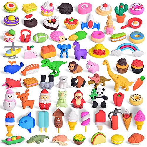 FUN LITTLE TOYS 70 PCS Erasers for Kids Bulk, Fun Mini 3D Puzzle Animal Erasers, Goody Bag Stuffers Trinkets Party Favors Classroom Prizes Cool Toys School Supplies Goodie Bags Pinata Stuffers