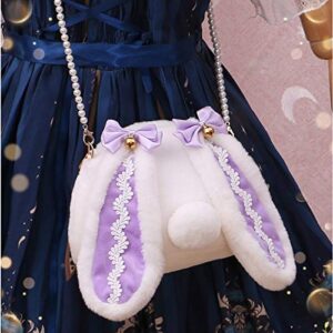 Zzple Backpack for Girls Kawaii Cute Lolitas Rabbit Bunny Shoulder Backpack Crossbody Bag Coin Purse Messenge Bags Plush Toys Girls Girlfriend Kids Gift (Color : Purple), Small