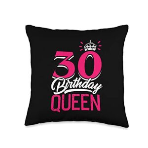 cute crown motifs 30. birthday girl women 30 years 30th birthday girl woman cute queen 30 years old crown bday throw pillow, 16x16, multicolor