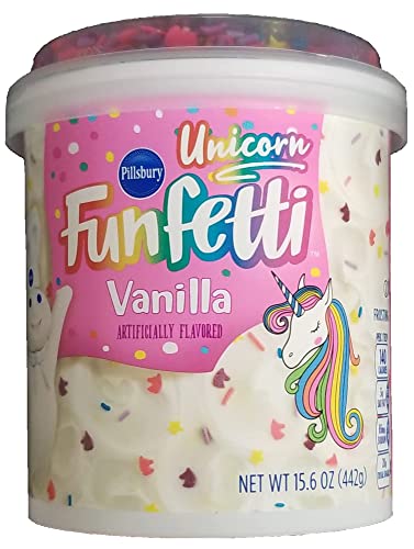 Pillsbury Funfetti Unicorn Strawberry Cake & Cupcake Mix and Unicorn Vanilla Frosting with By The Cup Frosting Spreader