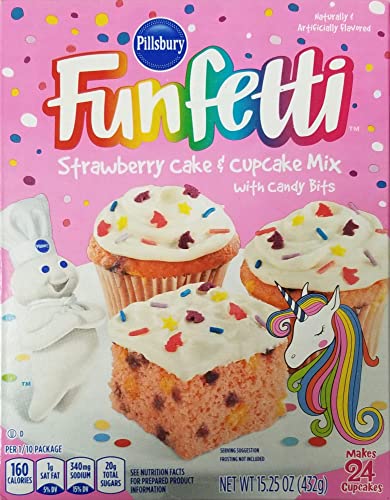 Pillsbury Funfetti Unicorn Strawberry Cake & Cupcake Mix and Unicorn Vanilla Frosting with By The Cup Frosting Spreader