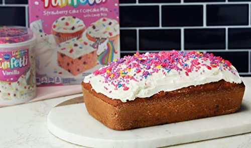 Pillsbury Funfetti Unicorn Strawberry Cake & Cupcake Mix and Unicorn Vanilla Frosting with By The Cup Frosting Spreader