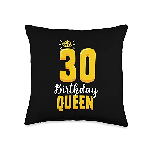 Cute Crown Motifs 30. Birthday Girl Women 30 Years 30th Birthday Girl Woman Cute Queen 30 Years Old Crown Bday Throw Pillow, 16x16, Multicolor