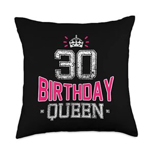 cute crown motifs 30. birthday girl women 30 years 30th birthday girl woman cute queen 30 years old crown bday throw pillow, 18x18, multicolor