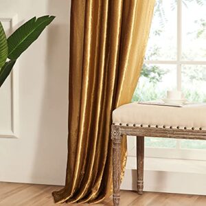 PRIMROSE Gold Curtains 63 inch for Living Room Velvet Blackout Rod Pocket Window Drapes Treatment Semi Room Darkening Decor Golden Curtains for Bedroom Set of 2 Panels