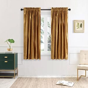 PRIMROSE Gold Curtains 63 inch for Living Room Velvet Blackout Rod Pocket Window Drapes Treatment Semi Room Darkening Decor Golden Curtains for Bedroom Set of 2 Panels