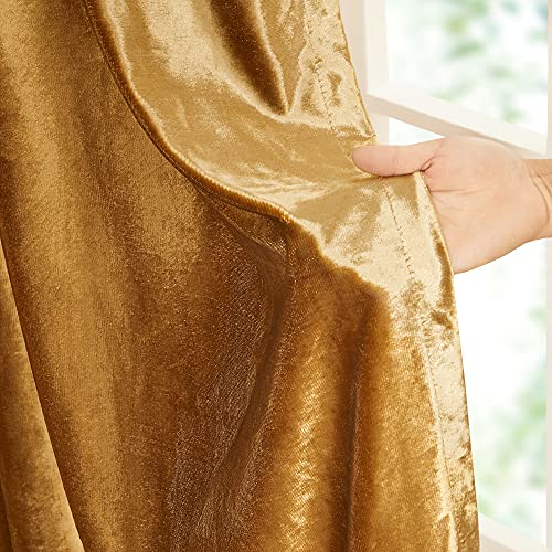 PRIMROSE Gold Curtains 63 inch for Living Room Velvet Blackout Rod Pocket Window Drapes Treatment Semi Room Darkening Decor Golden Curtains for Bedroom Set of 2 Panels