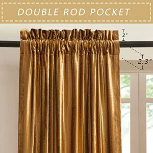 PRIMROSE Gold Curtains 63 inch for Living Room Velvet Blackout Rod Pocket Window Drapes Treatment Semi Room Darkening Decor Golden Curtains for Bedroom Set of 2 Panels