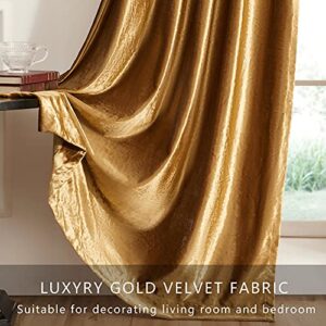 PRIMROSE Gold Curtains 63 inch for Living Room Velvet Blackout Rod Pocket Window Drapes Treatment Semi Room Darkening Decor Golden Curtains for Bedroom Set of 2 Panels