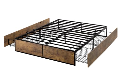 SHA CERLIN Full Size Bed Frame with Storage, Platform Bed with 4 Extra Large Storage Drawers on Wheels, Mattress Foundation, Strong Metal Slat Support, No Box Spring Needed, Easy Assembly