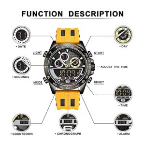 NAVIFORCE Mens Analog Digital Sport Watches Waterproof Multifunction Chronograph Silicone Strap Watch